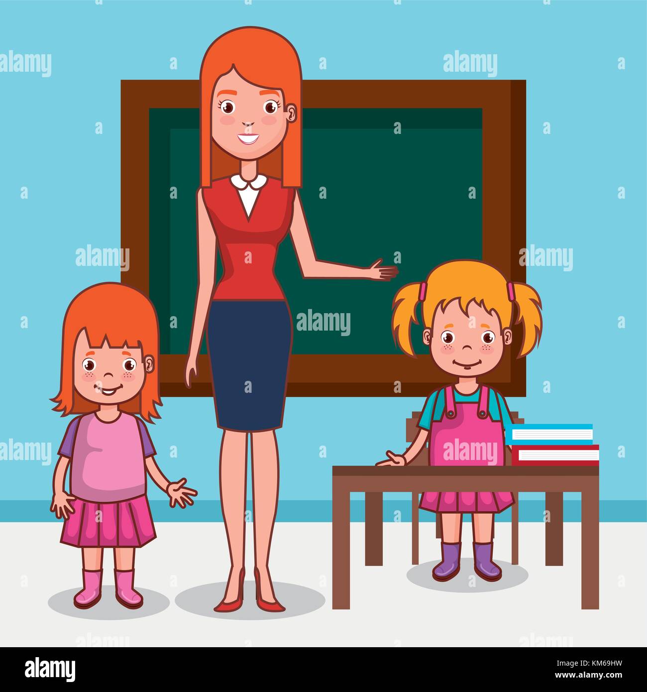 little kids group with teacher in classroom vector illustration design ...