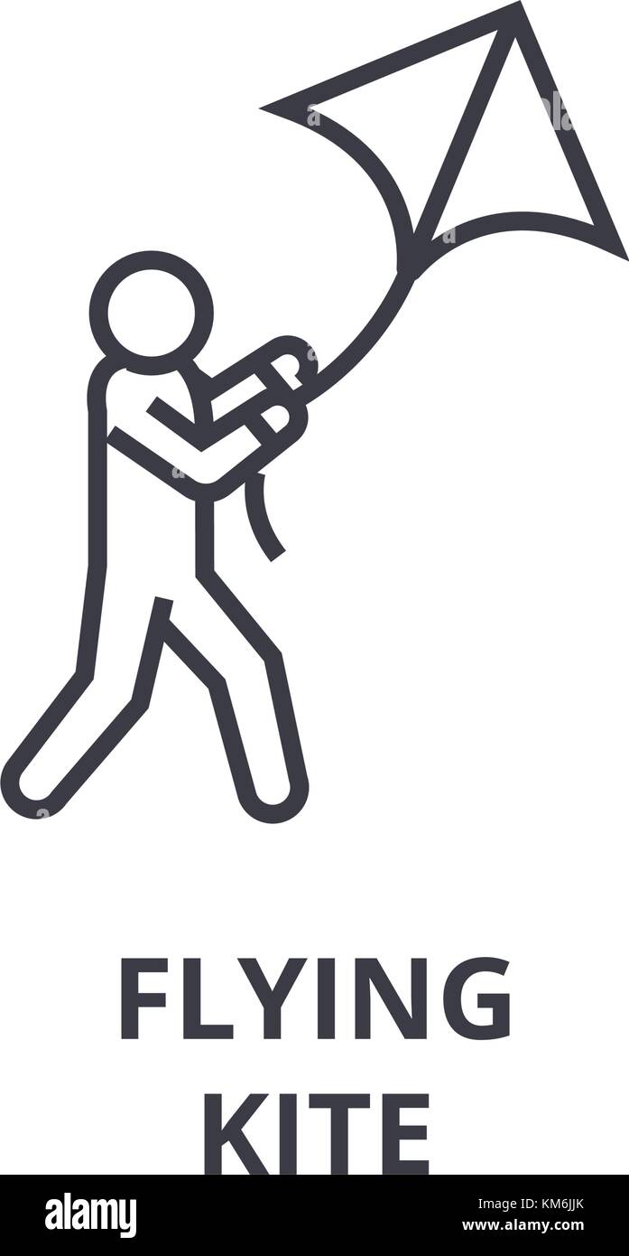 flying kite line icon, outline sign, linear symbol, vector, flat ...