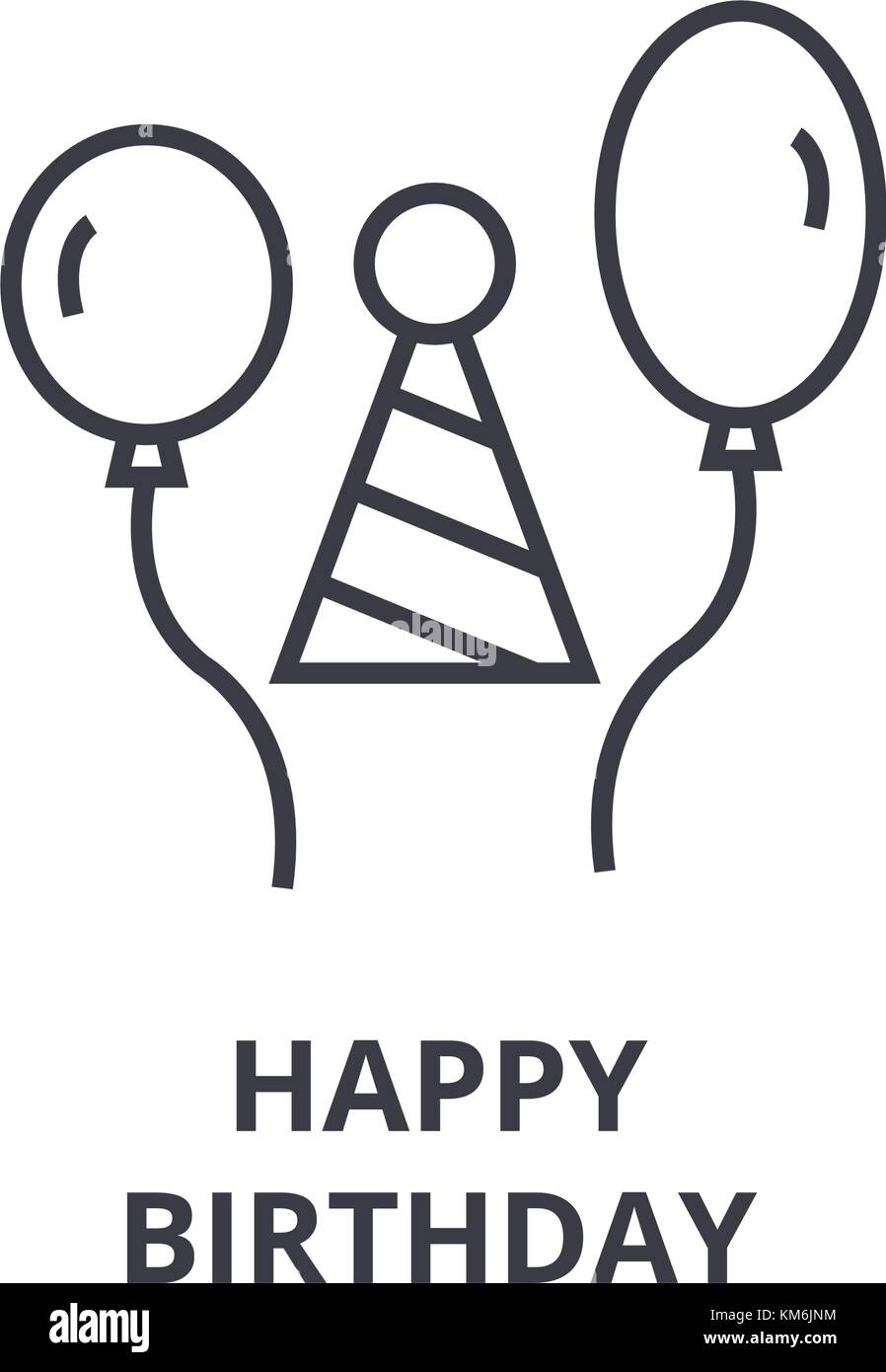 happy birthday line icon, outline sign, linear symbol, vector, flat ...