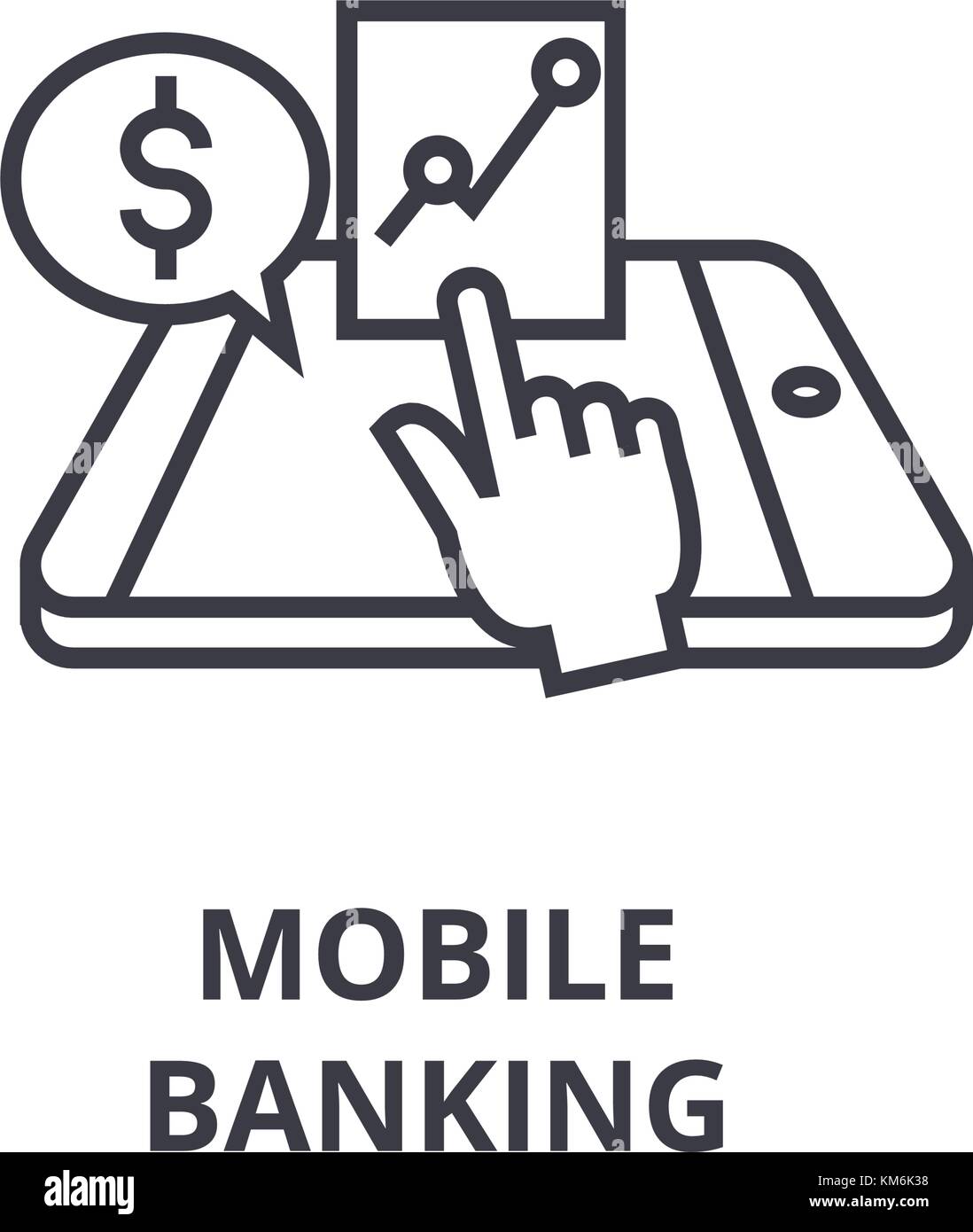 mobile banking line icon, outline sign, linear symbol, vector, flat ...