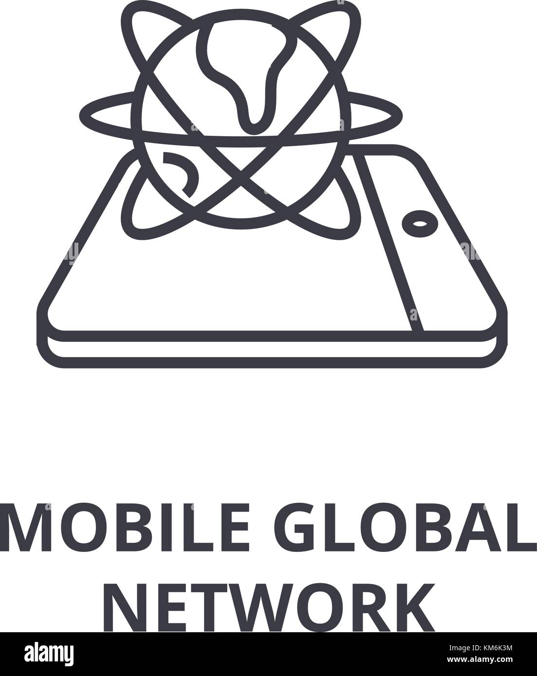mobile global network line icon, outline sign, linear symbol, vector ...