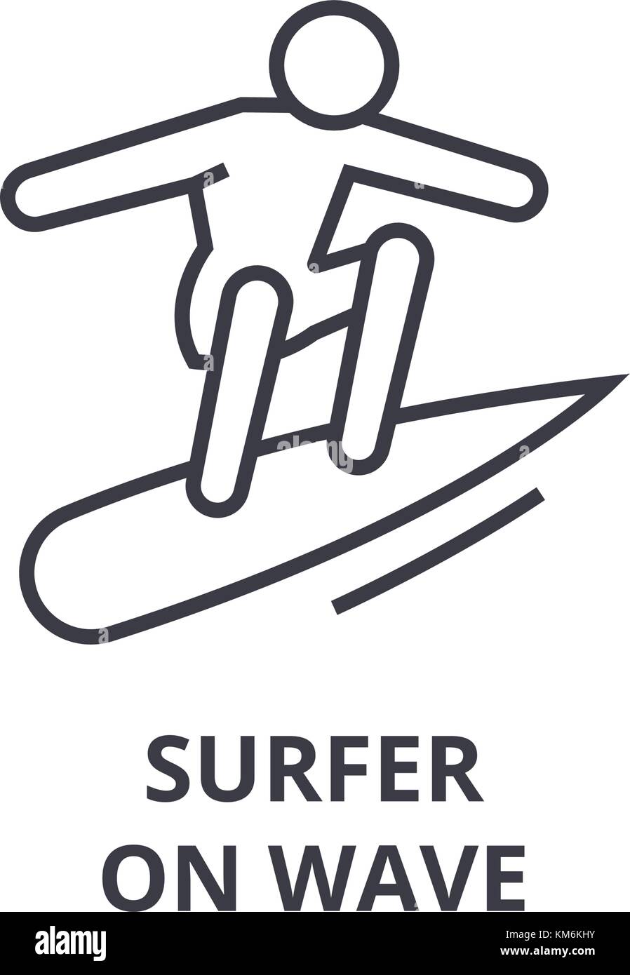 surfer on wave line icon, outline sign, linear symbol, vector, flat ...