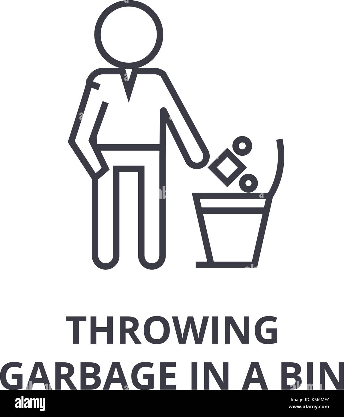 throwing garbage in a bin line icon, outline sign, linear symbol ... throwing garbage in a bin line icon, outline sign, linear symbol ...