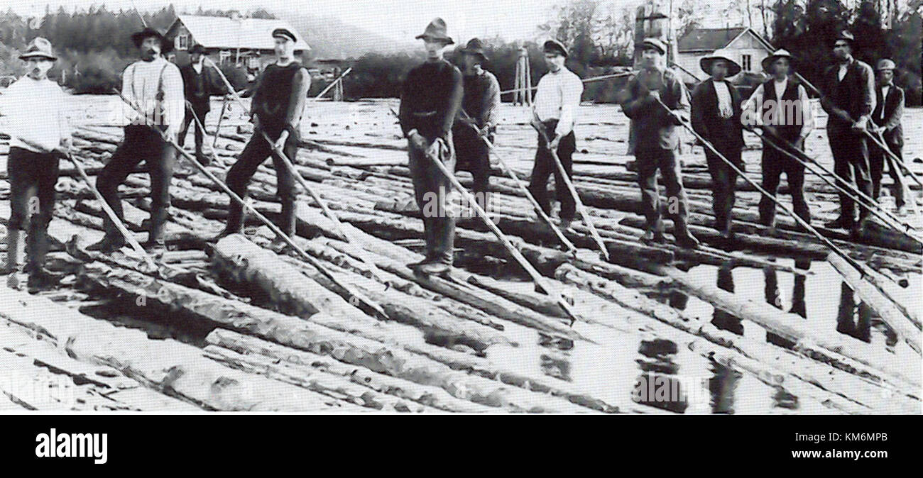 This photograph shows loggers working along the KlarÃ¤lven River in ...