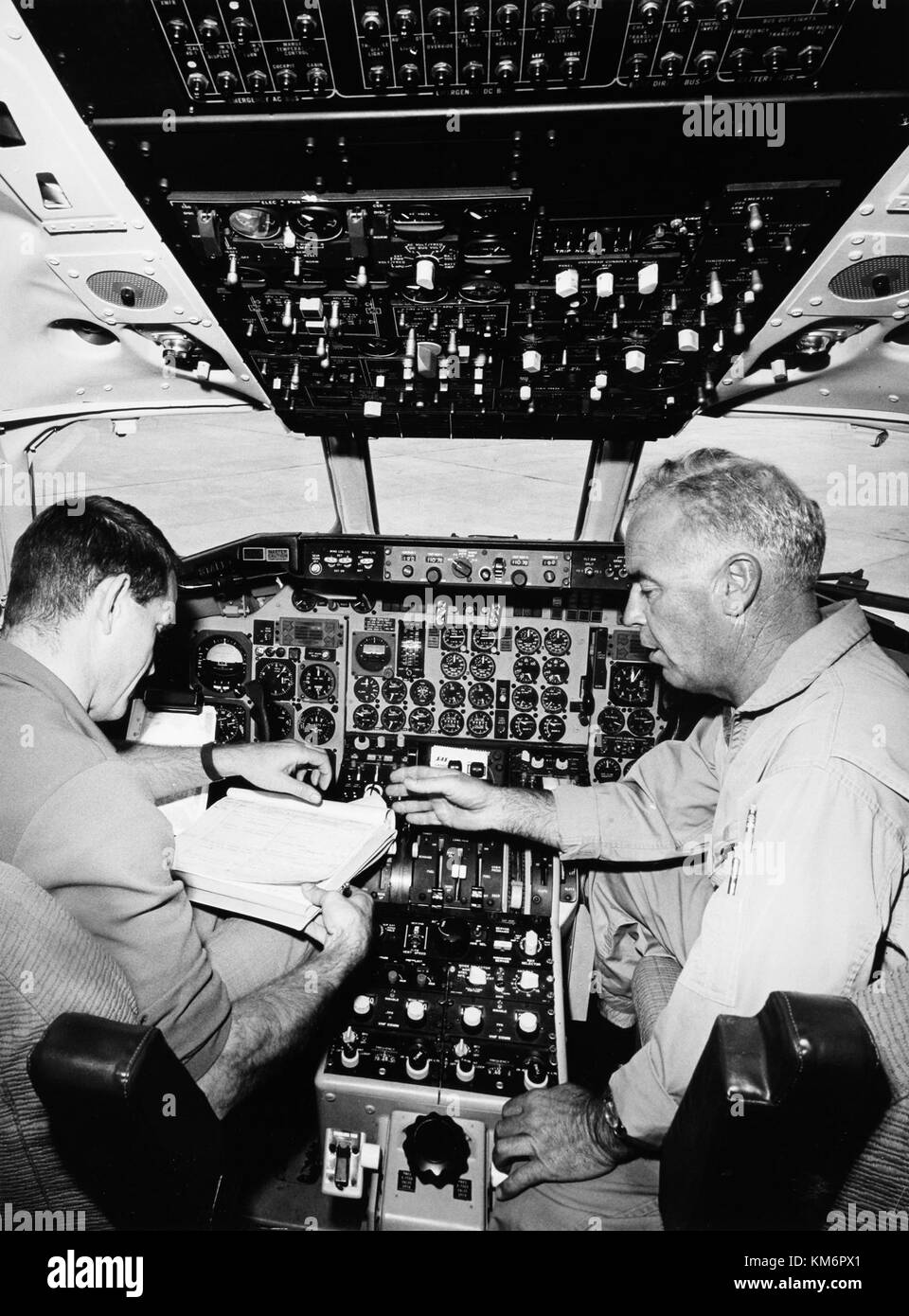 A photograph showing the interior cockpit of an SAS DC-9 30 aircraft ...