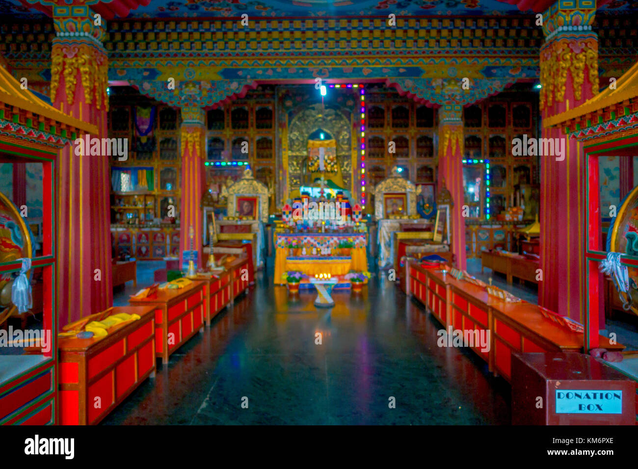POKHARA, NEPAL - OCTOBER 06 2017: Indoor view of Thrangu Tashi Choling ...