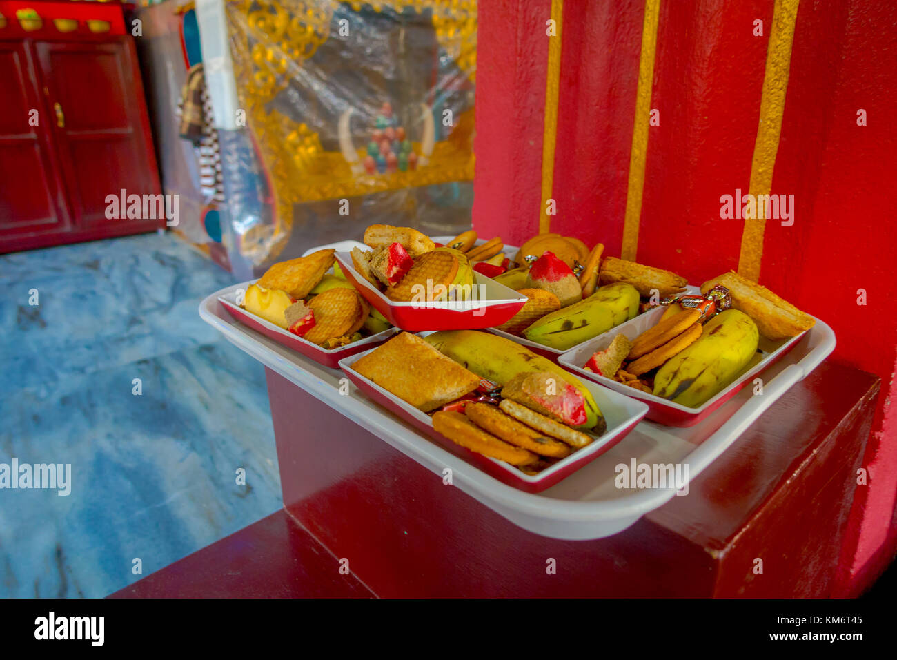 POKHARA, NEPAL - OCTOBER 06 2017: Close up of coffee break or oblations ...