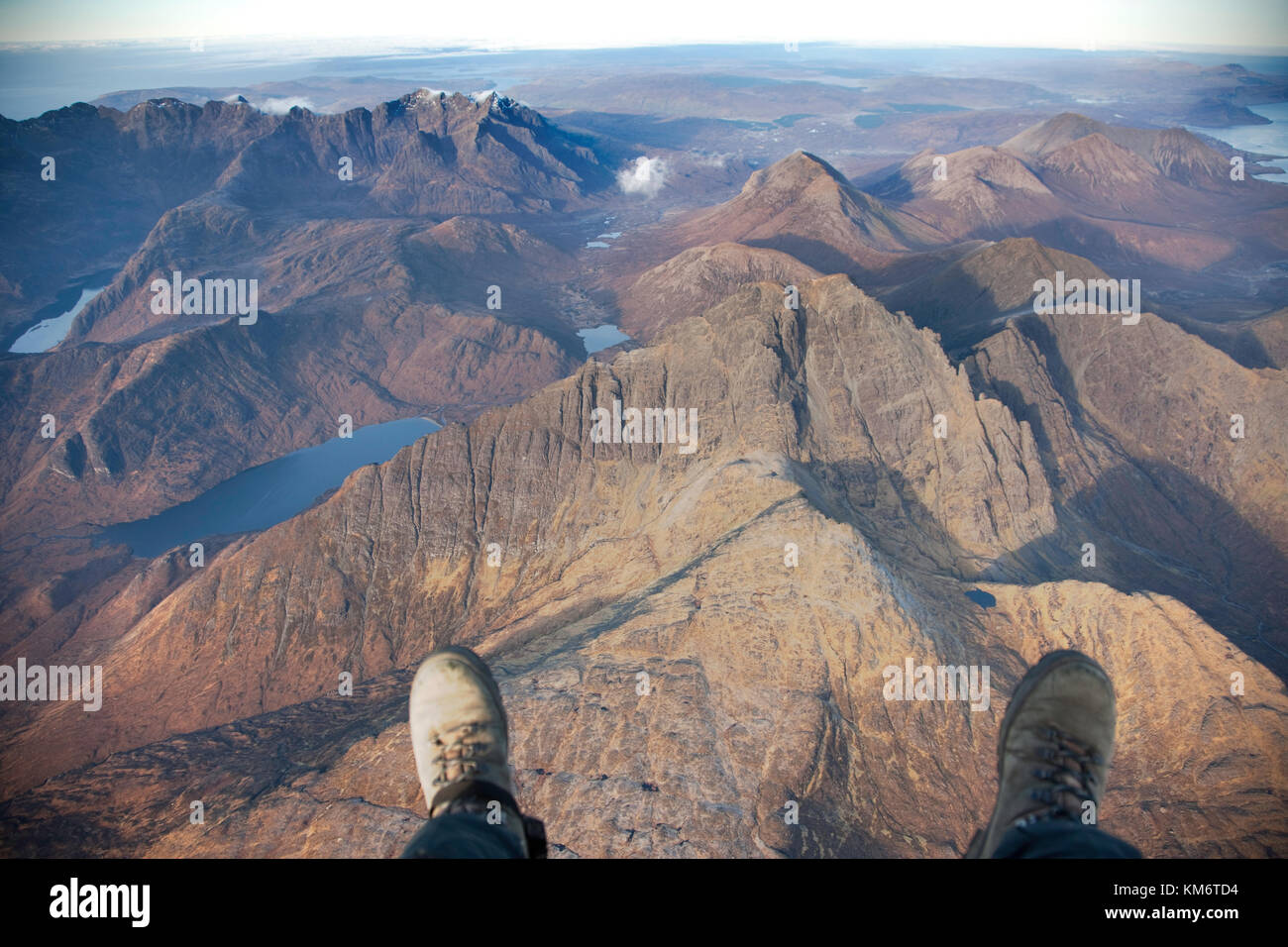 Aerial view of the Cuillin mountain range on the Isle of Skye, Scottish ...
