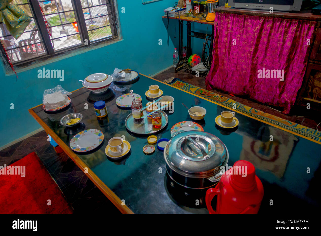 POKHARA, NEPAL - OCTOBER 06 2017: Assorted Nepali breakfast served on ...