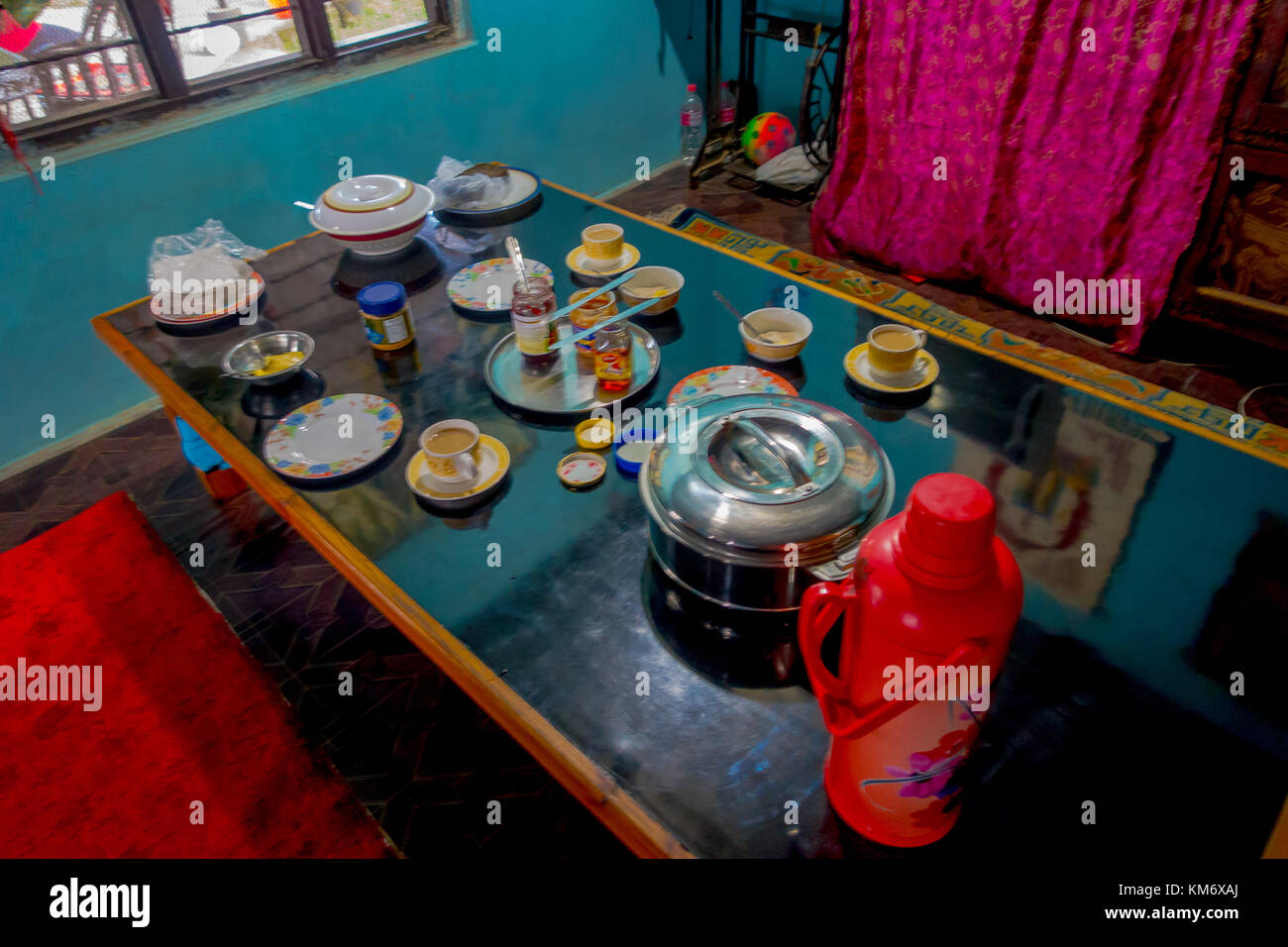 POKHARA, NEPAL - OCTOBER 06 2017: Assorted Nepali breakfast served on ...