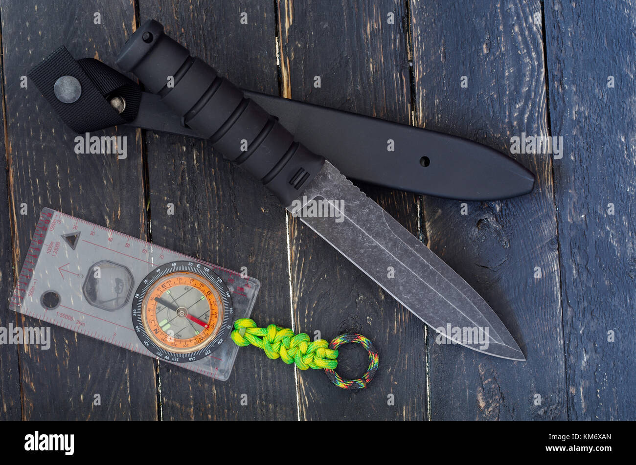 A large knife with a fixed blade with compass. Military bayonet-knife ...