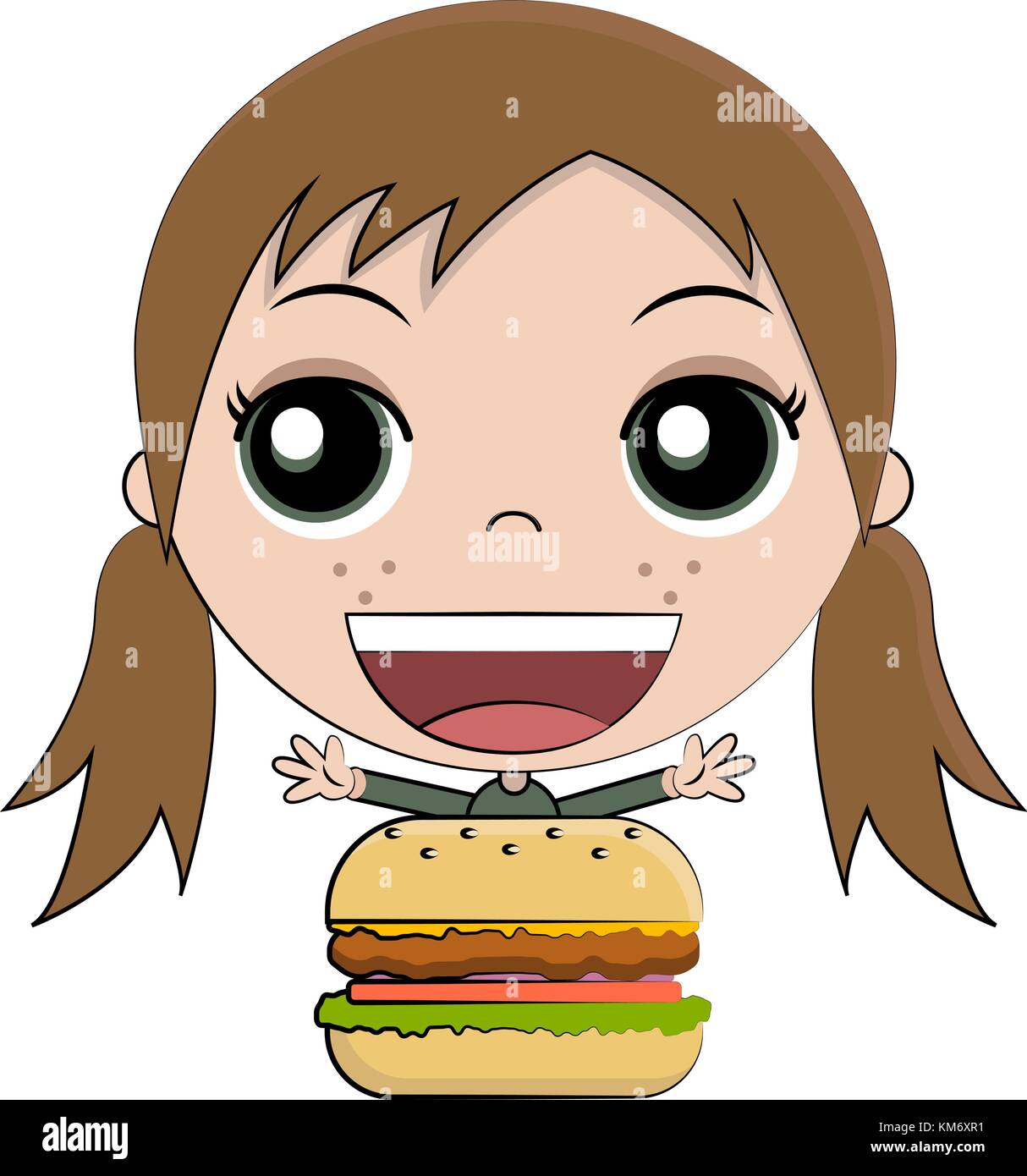 Cartoon girl eating burger, vector Stock Vector Image & Art - Alamy
