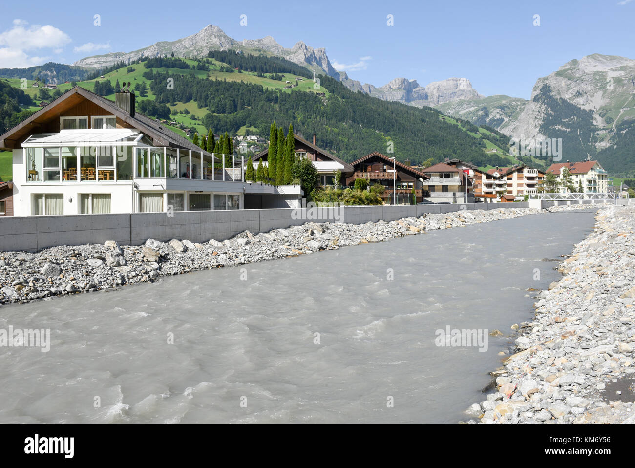 Engelberg, Switzerland - 1 August 2017: the village of Engelberg on the ...