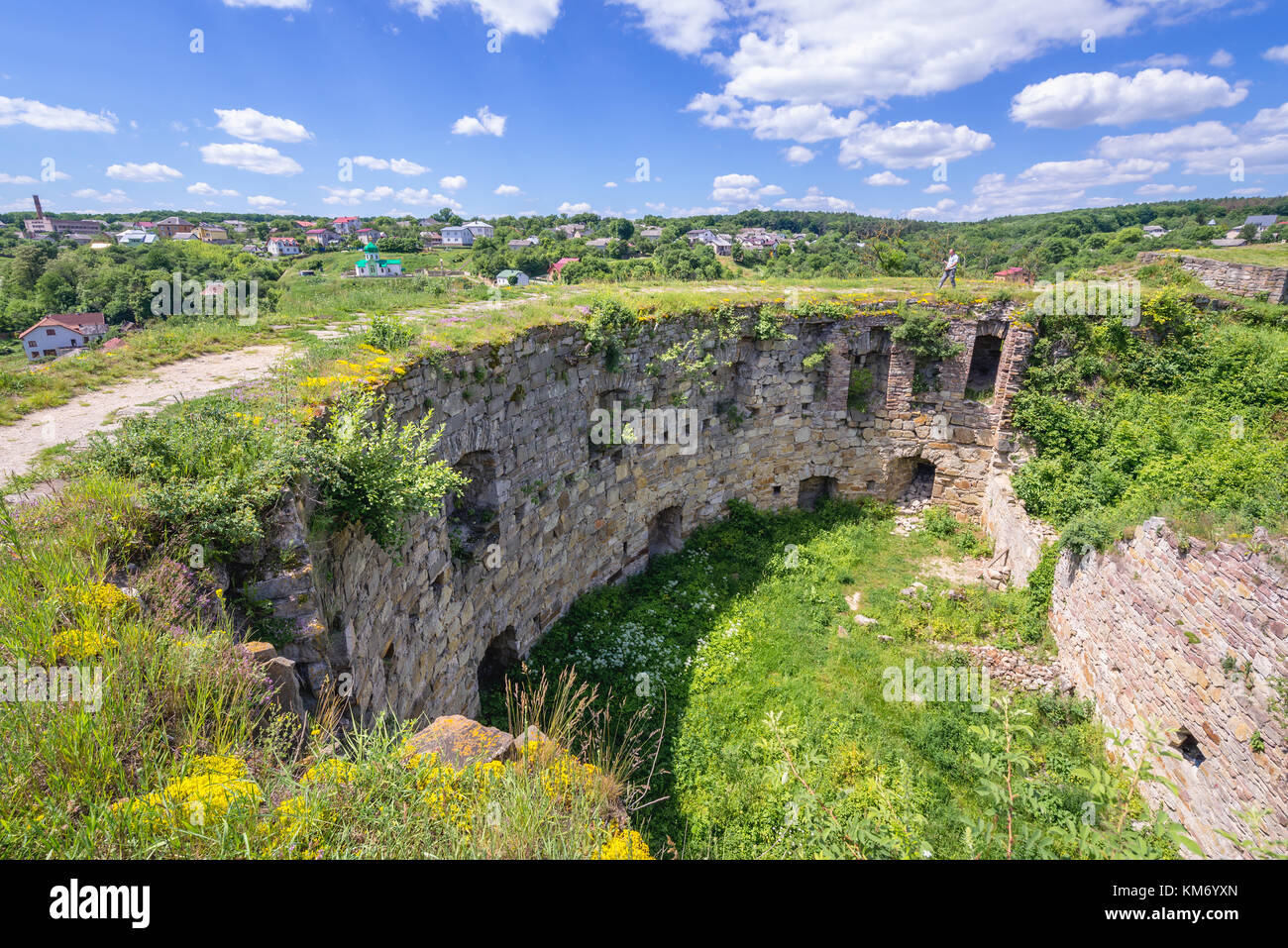 Round walls of 14th century castle in Terebovlia (Polish: Trembowla ...