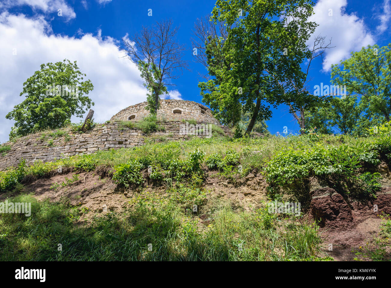 Walls and tower of 14th century castle in Terebovlia (Polish: Trembowla ...