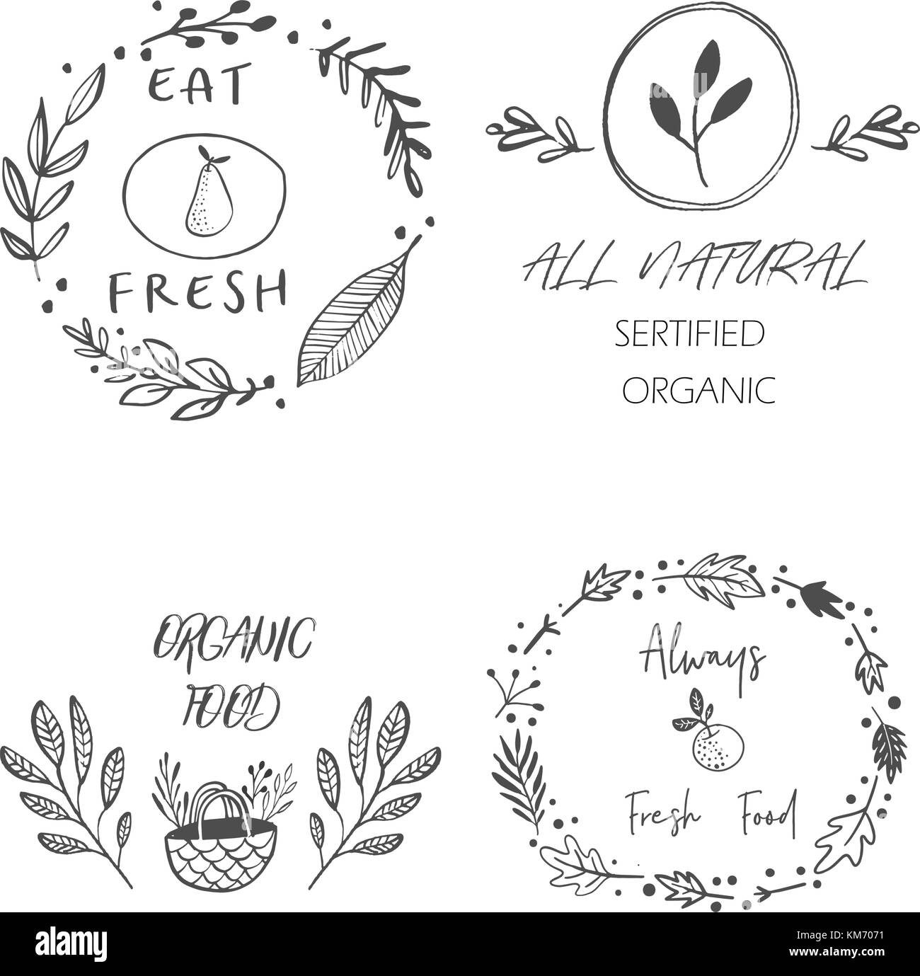 Hand drawn labels and elements collection for organic food Stock Vector ...