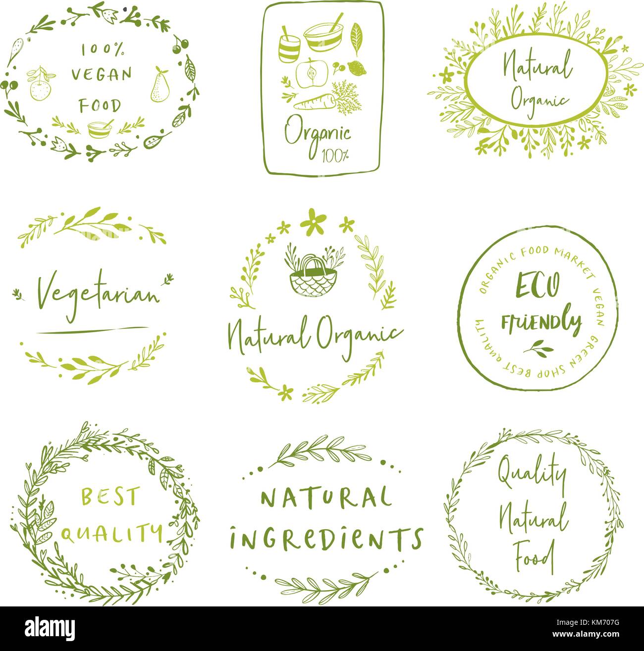 Hand drawn labels and elements collection for organic food Stock Vector ...