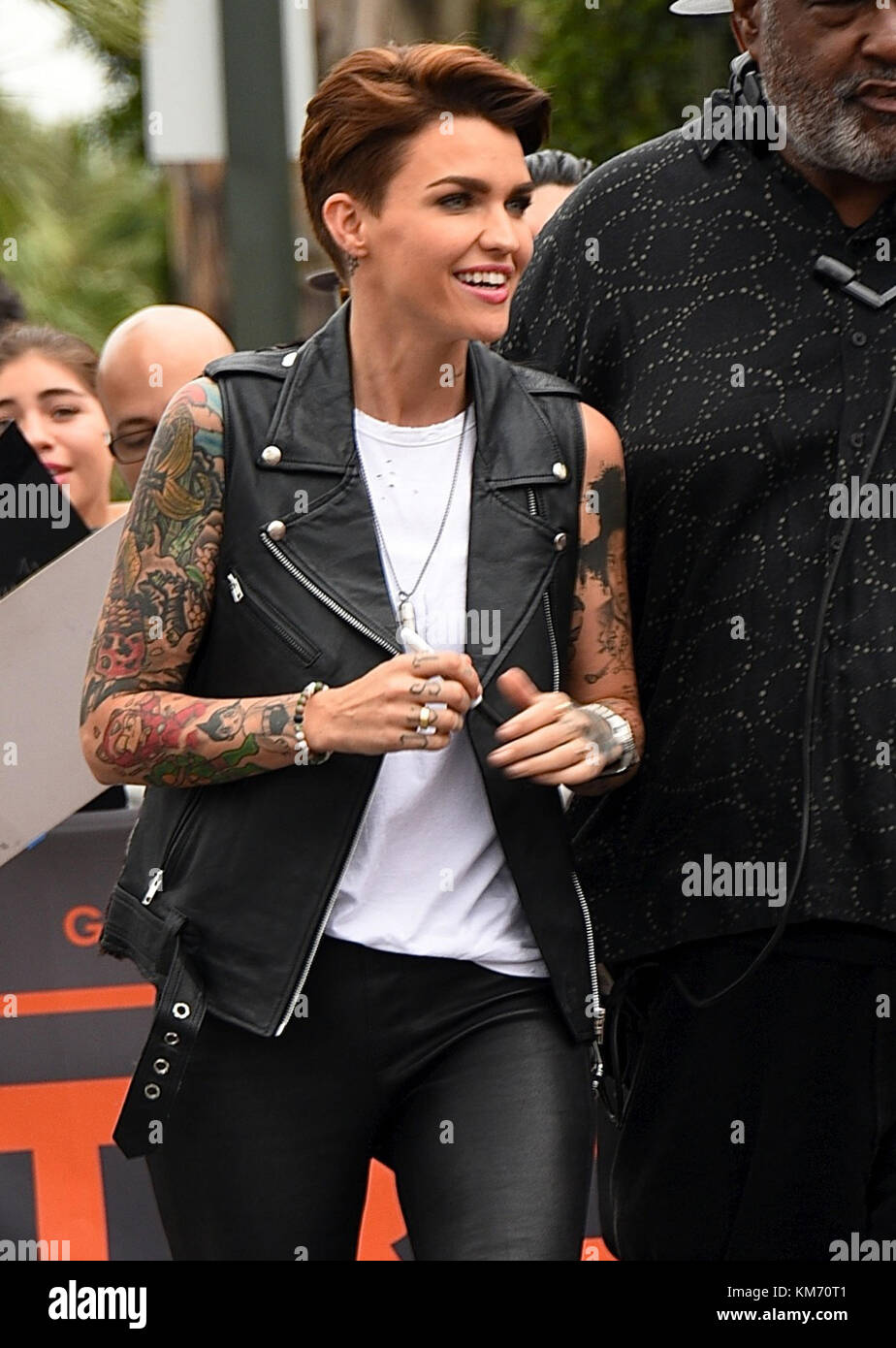 UNIVERSAL CITY, CA - JULY 08: Ruby Rose displays her tattoos at 'Extra ...