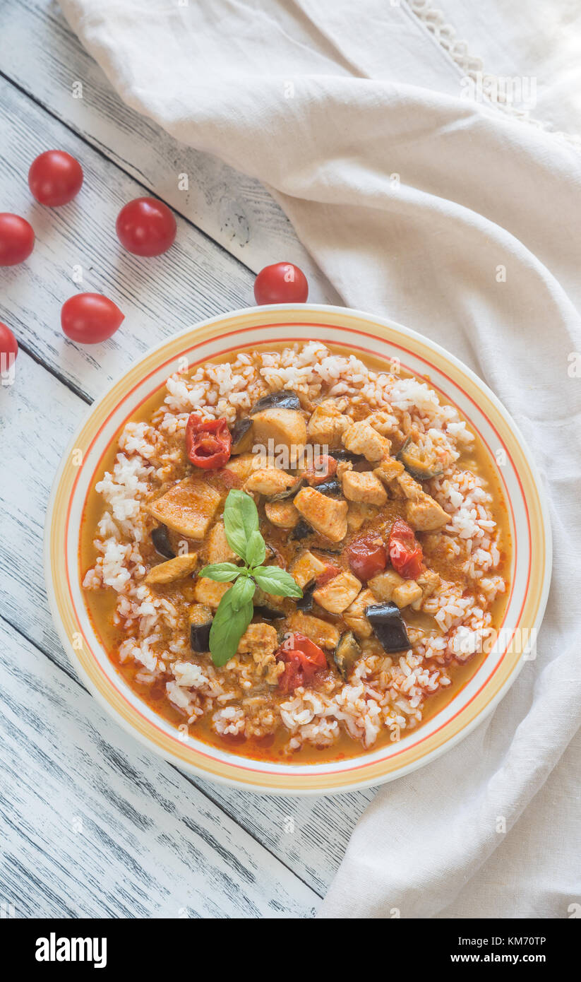 Thai red chicken curry with white rice Stock Photo - Alamy