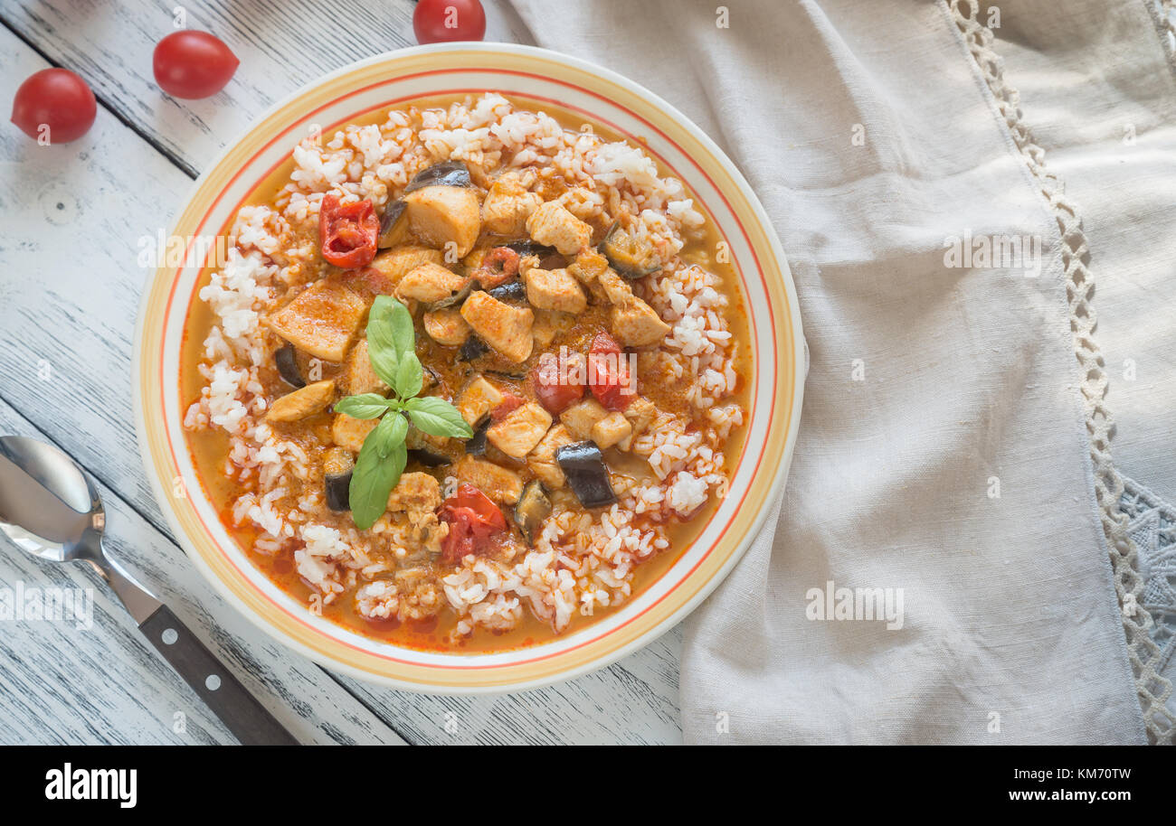 Thai red chicken curry with white rice Stock Photo - Alamy