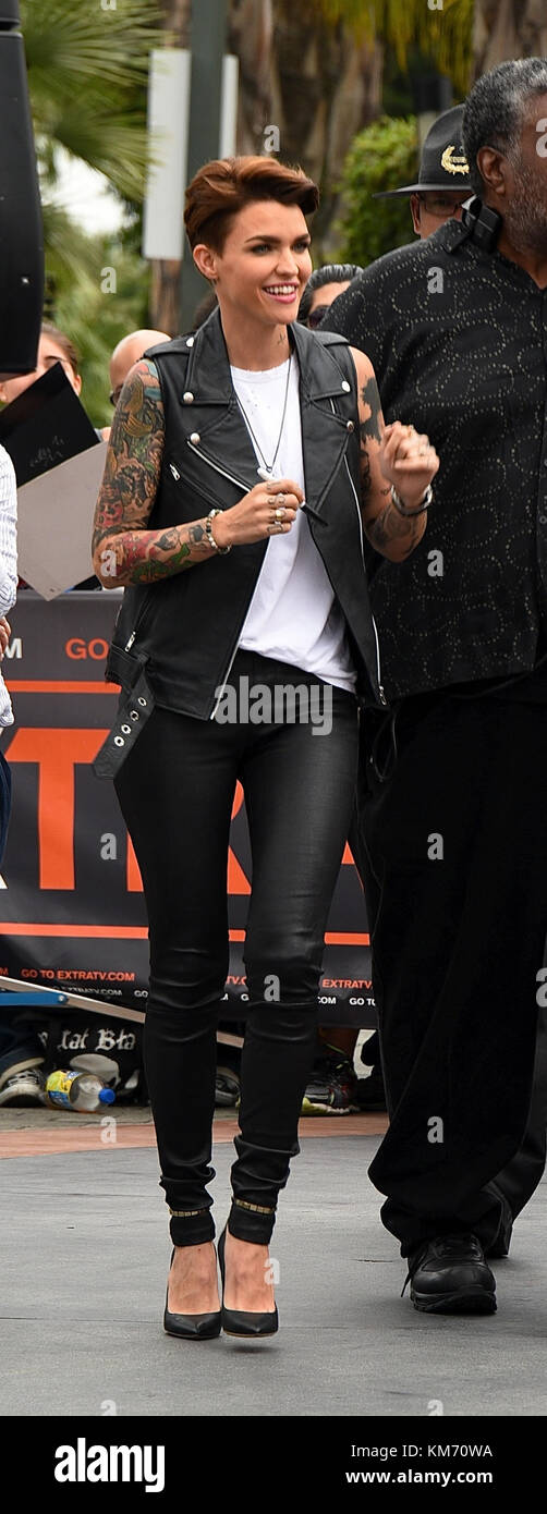 UNIVERSAL CITY, CA - JULY 08: Ruby Rose displays her tattoos at 'Extra ...
