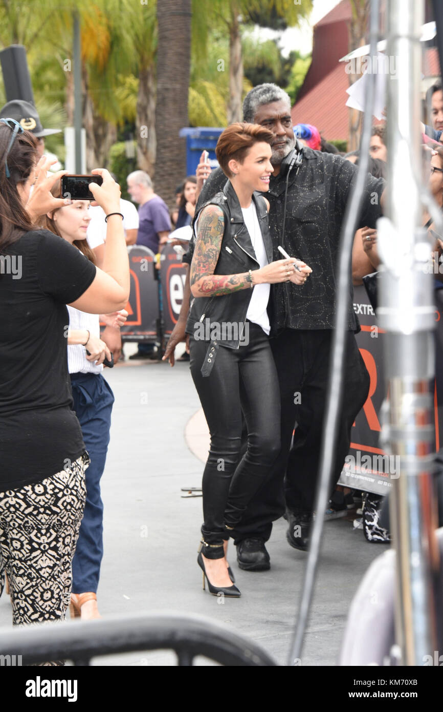 UNIVERSAL CITY, CA - JULY 08: Ruby Rose displays her tattoos at 'Extra ...
