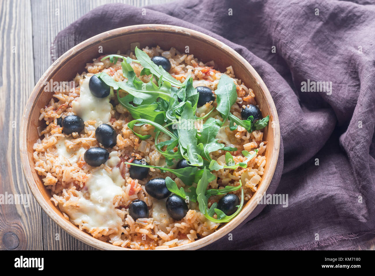 Bowl of tomato, olive and mozzarella rice Stock Photo - Alamy
