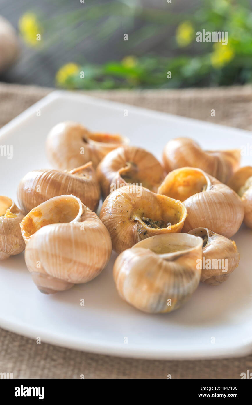 Bowl of cooked snails Stock Photo - Alamy