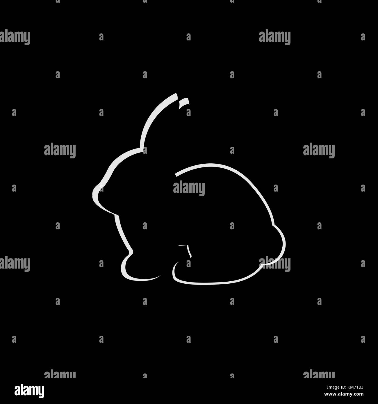 Vector icon with silhouette of rabbit. black bunny with white contour ...