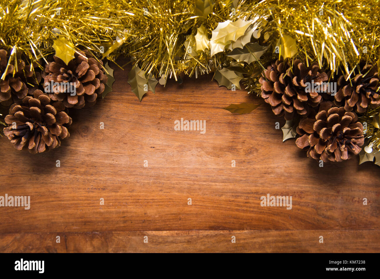 Traditional Christmas background on wooden background with golden ...
