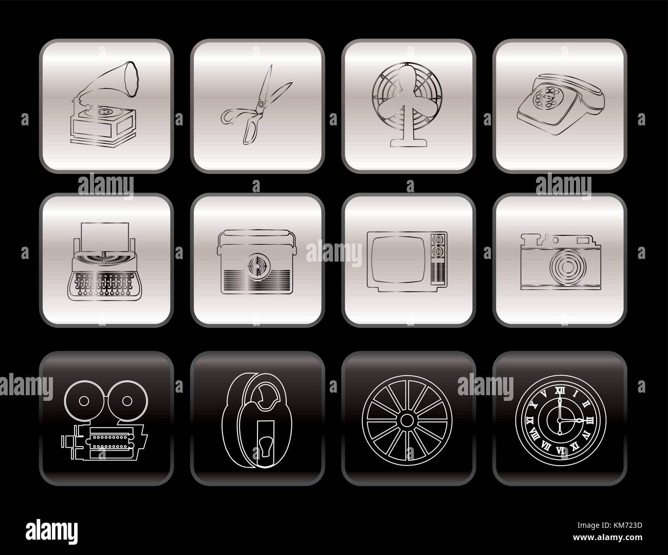 Retro business and office object icons - vector icon set Stock Vector ...