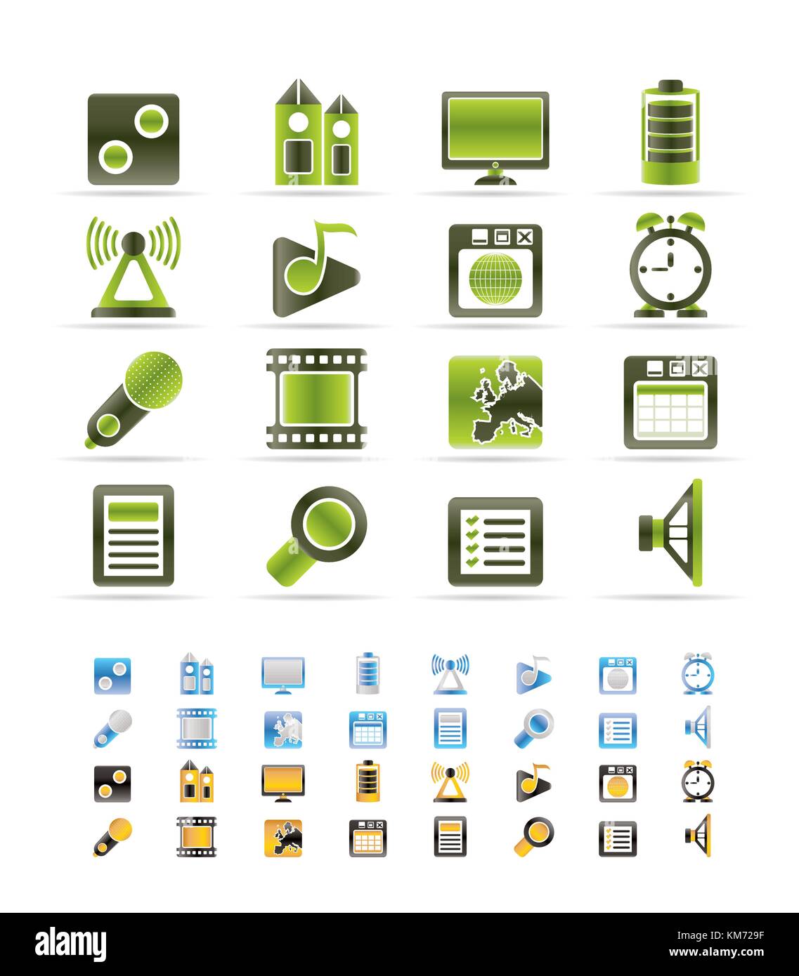 Mobile phone performance, internet and office icons - vector icon set ...