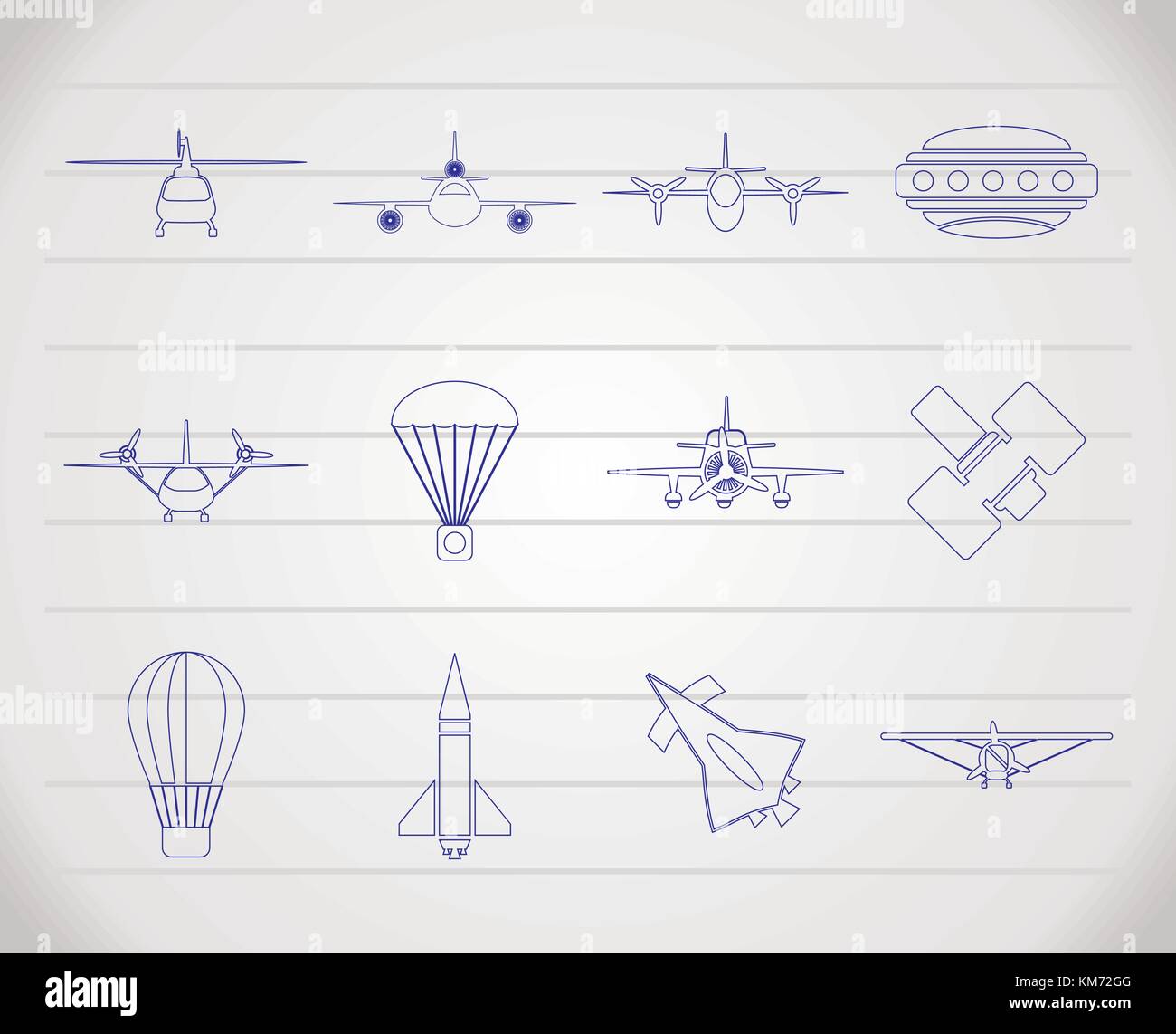different types of Aircraft Illustrations and icons - Vector icon set 2 ...