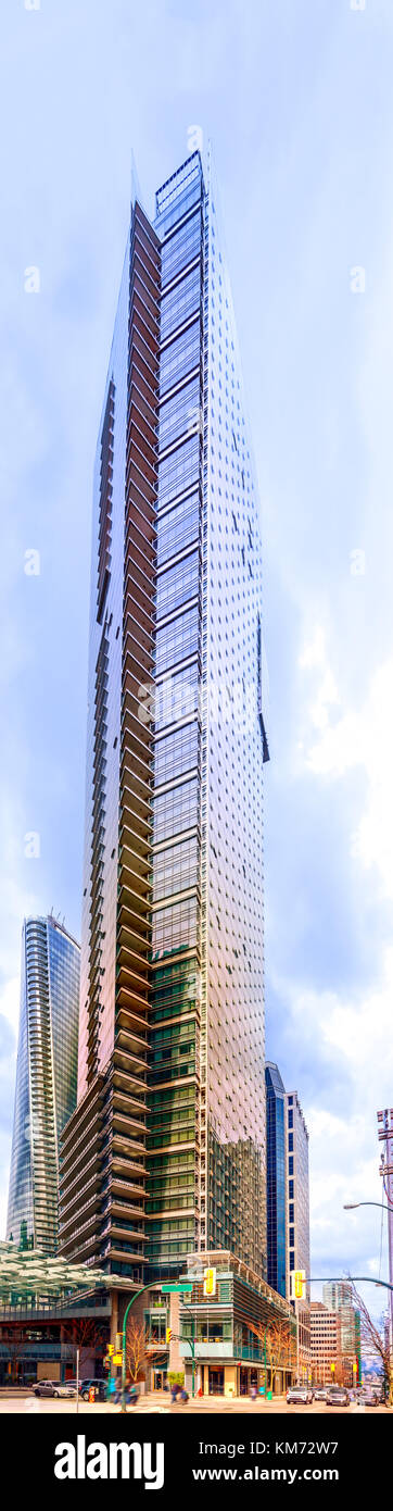 A bottom-up and from the front view on to modern skyscrapers, houses ...