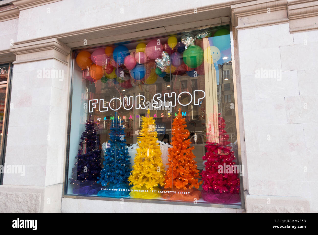 Holiday fir tree window display at Flour Shop by Amirah Kassem in SoHo ...