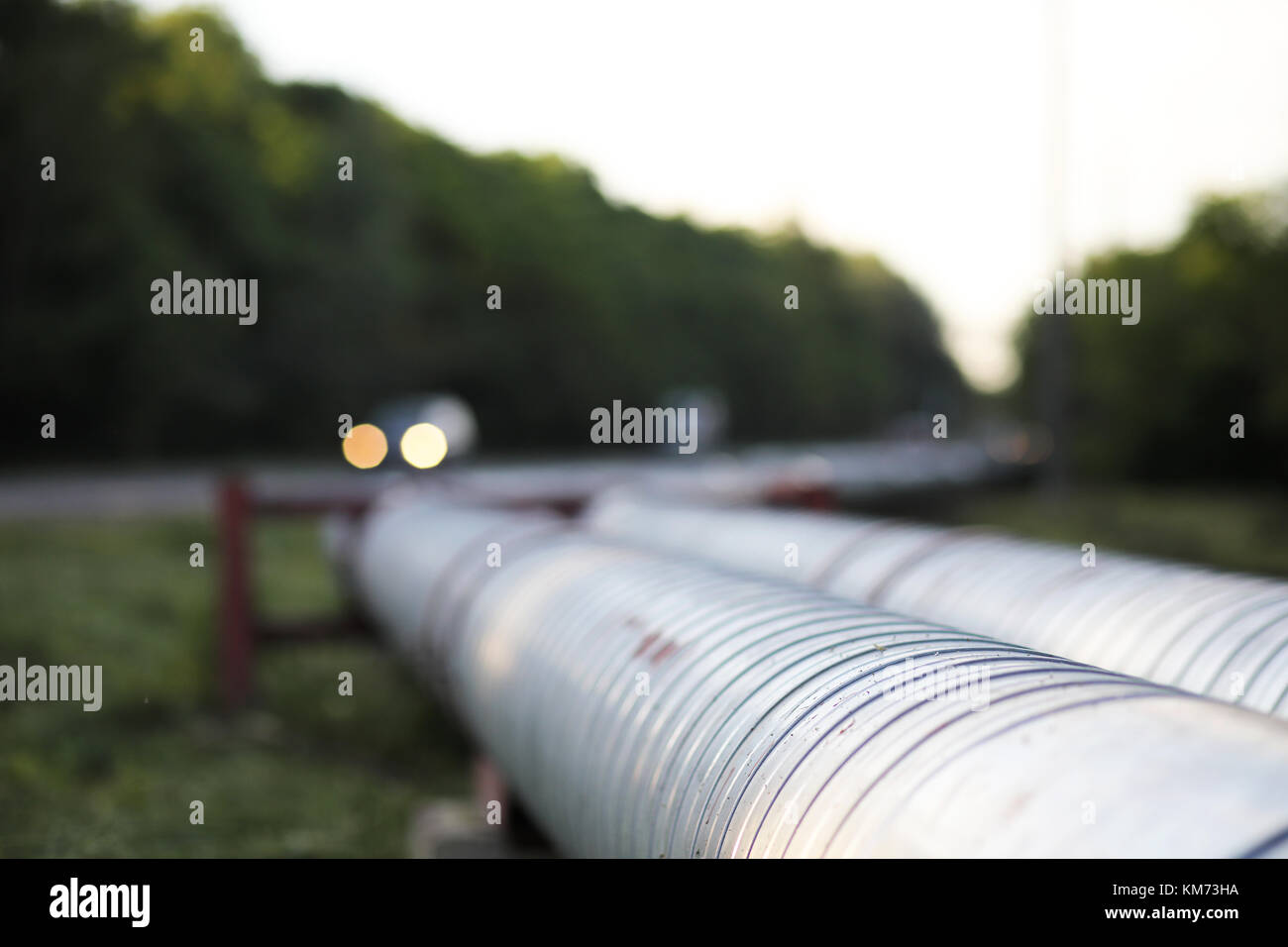 as pipeline from metal pipes on the street. Gas supply through pipes ...