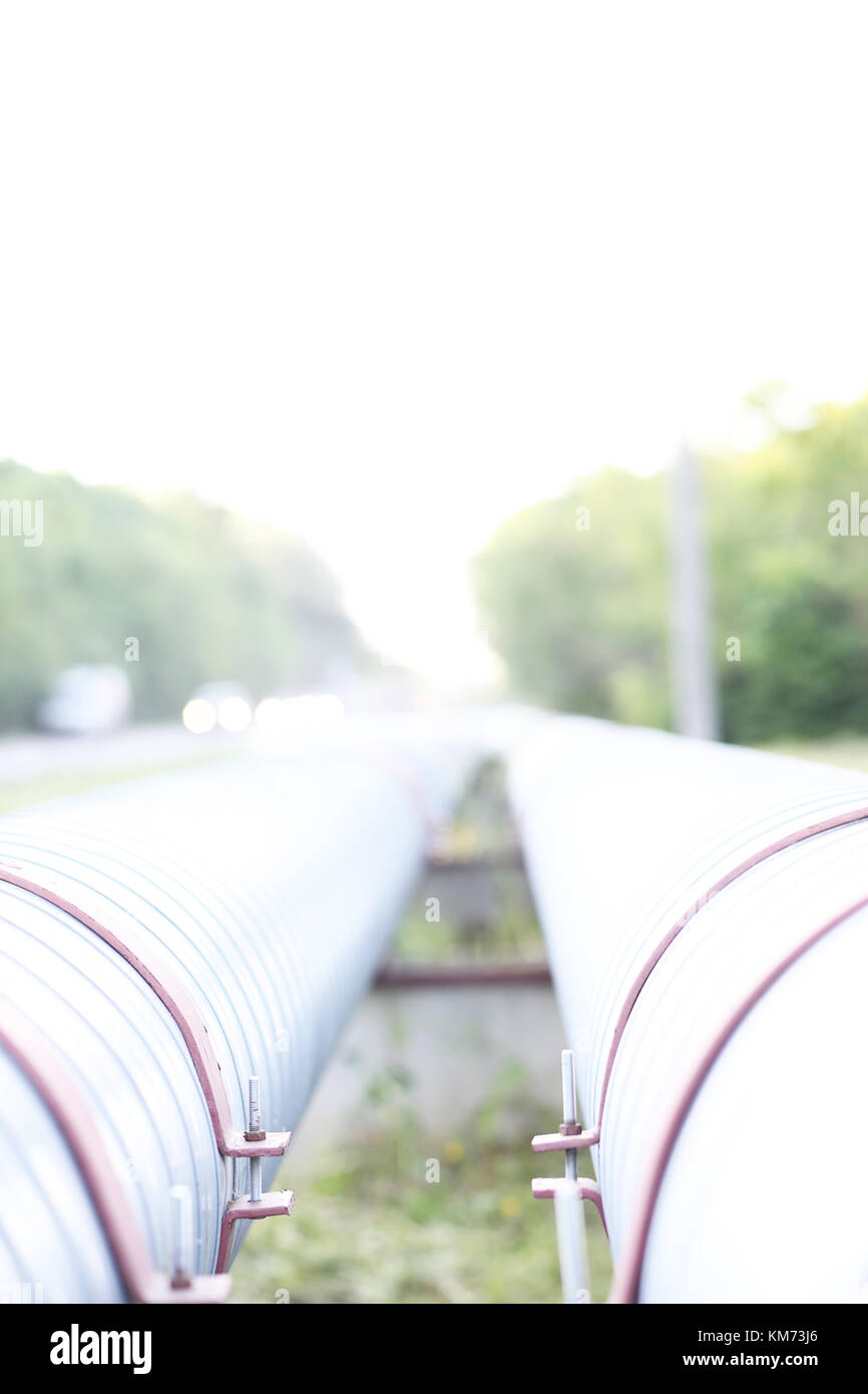 as pipeline from metal pipes on the street. Gas supply through pipes ...