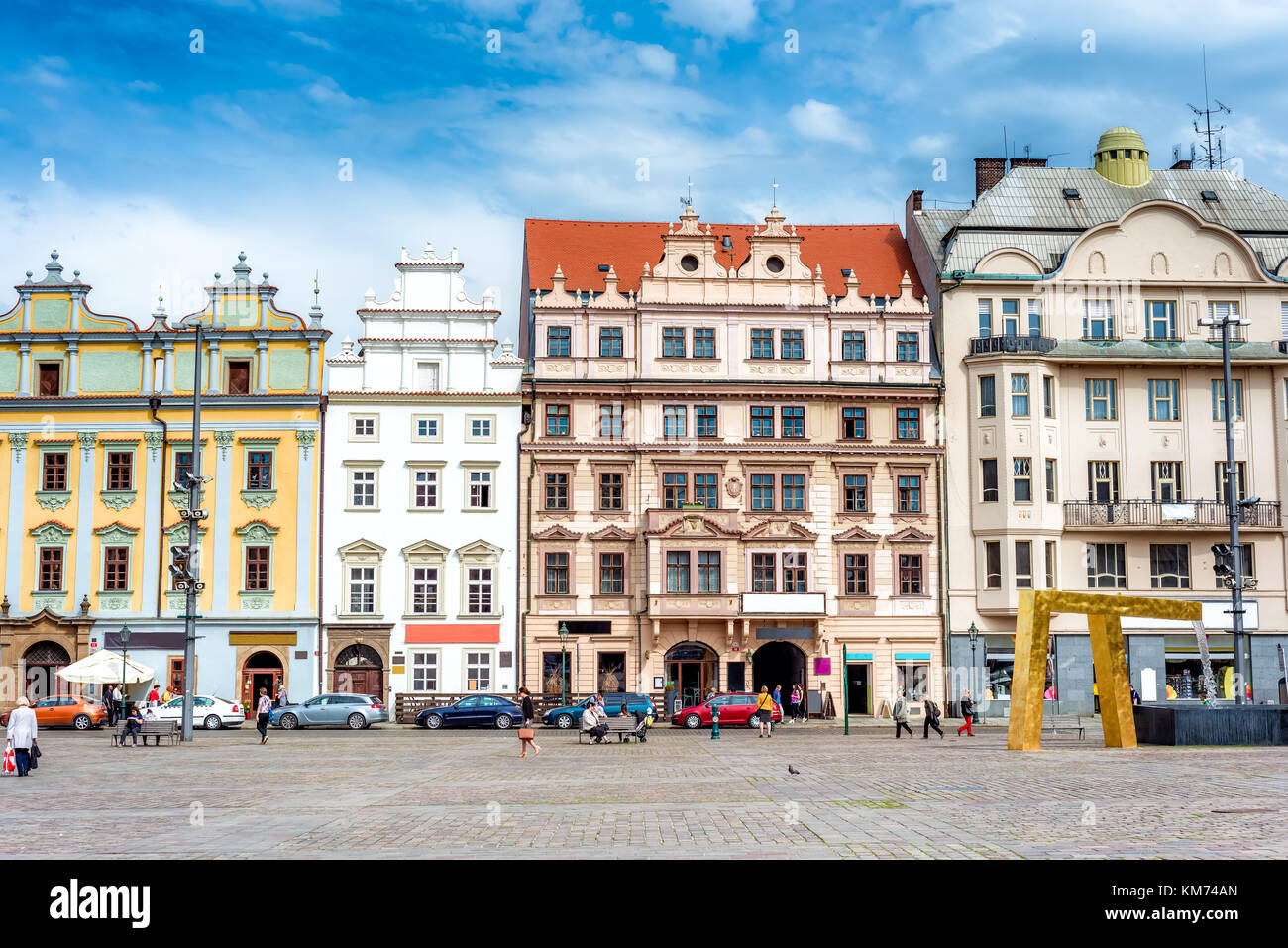 Street scene in the in the main square of Plzen (pilse). Czech Republic ...