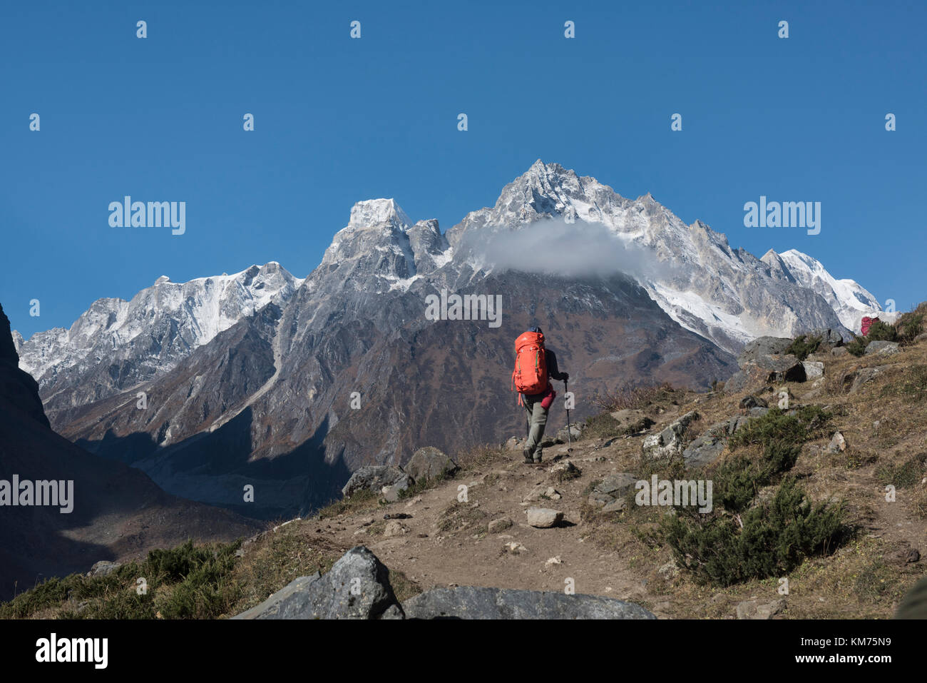 Trekking to the Larkya La Pass on the Manaslu Circuit, Nepal Stock ...
