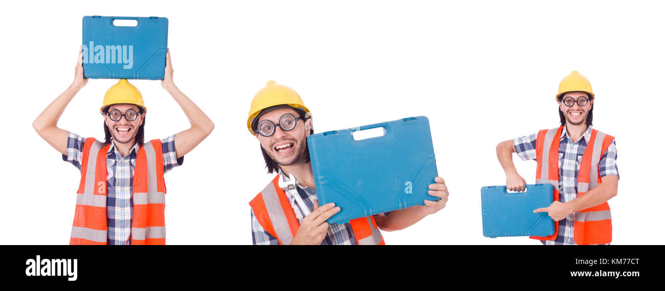 Foreman with tool kit isolated on white Stock Photo - Alamy