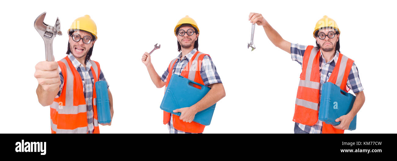 Foreman with tool kit isolated on white Stock Photo - Alamy