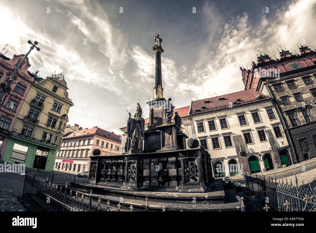 Plaque Pillar at Republic Square. Pilsen (Plzen), Czech Republic Stock ...