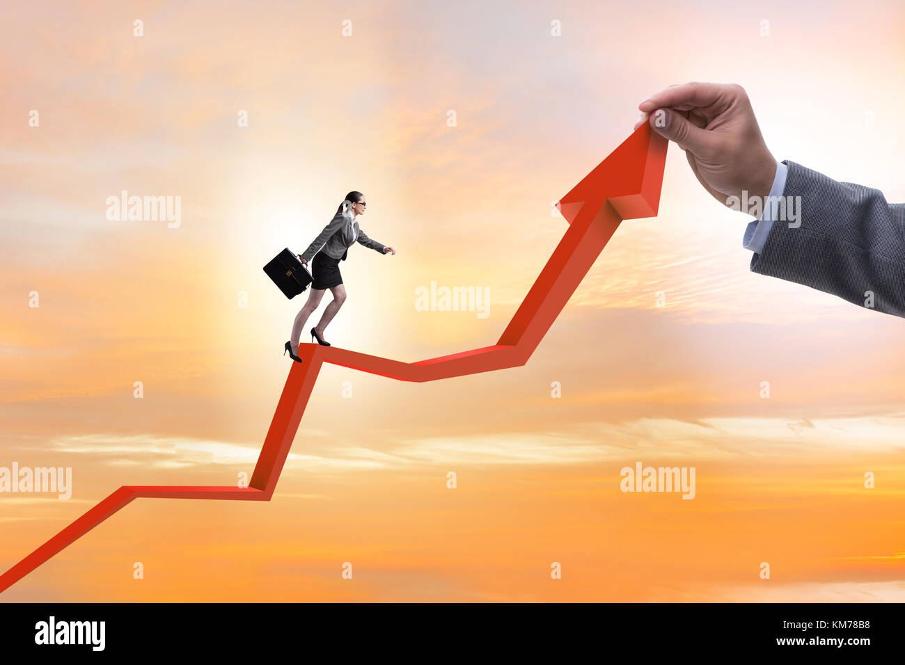 Businesswoman climbing line chart in economic recovery concept Stock ...