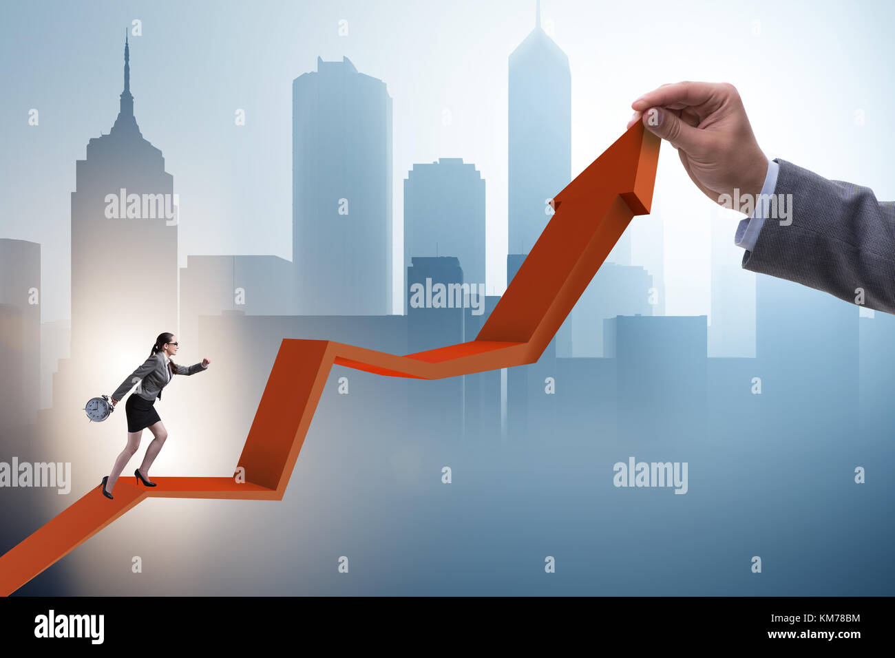 Businesswoman climbing line chart in economic recovery concept Stock ...