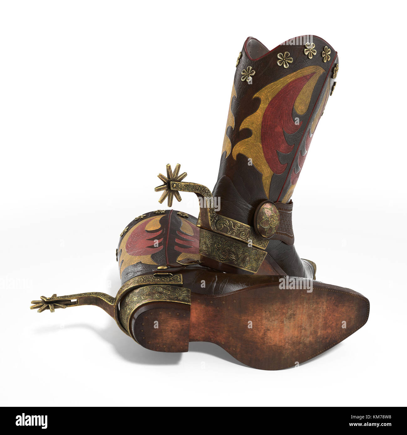 American rodeo cowboy traditional leather boots with authentic Western ...