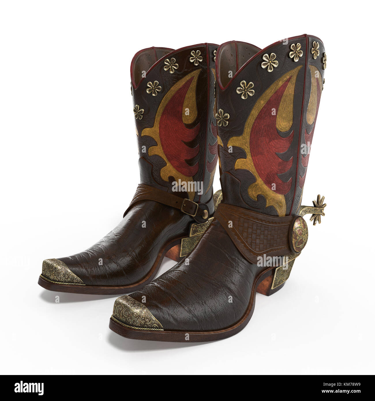 Decorative cowboy boot isolated on white. 3D illustration Stock Photo ...