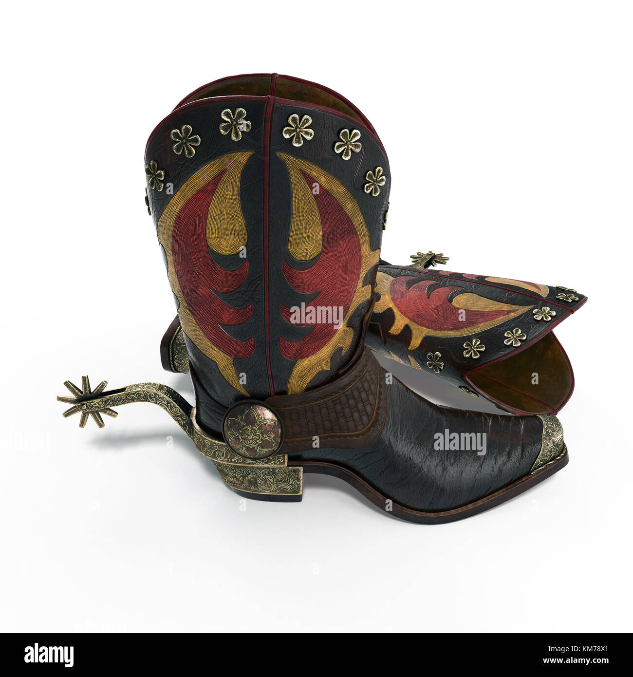 Old western boots and spurs isolated on white. 3D illustration Stock ...