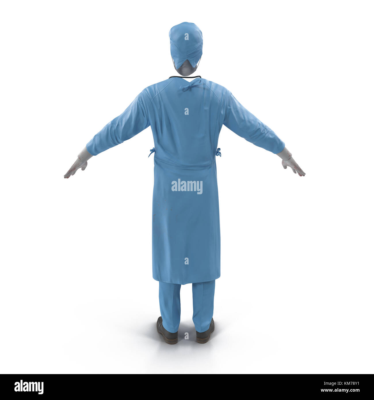 Blue surgeon dress. Back view. Isolated on white. 3D illustration Stock ...