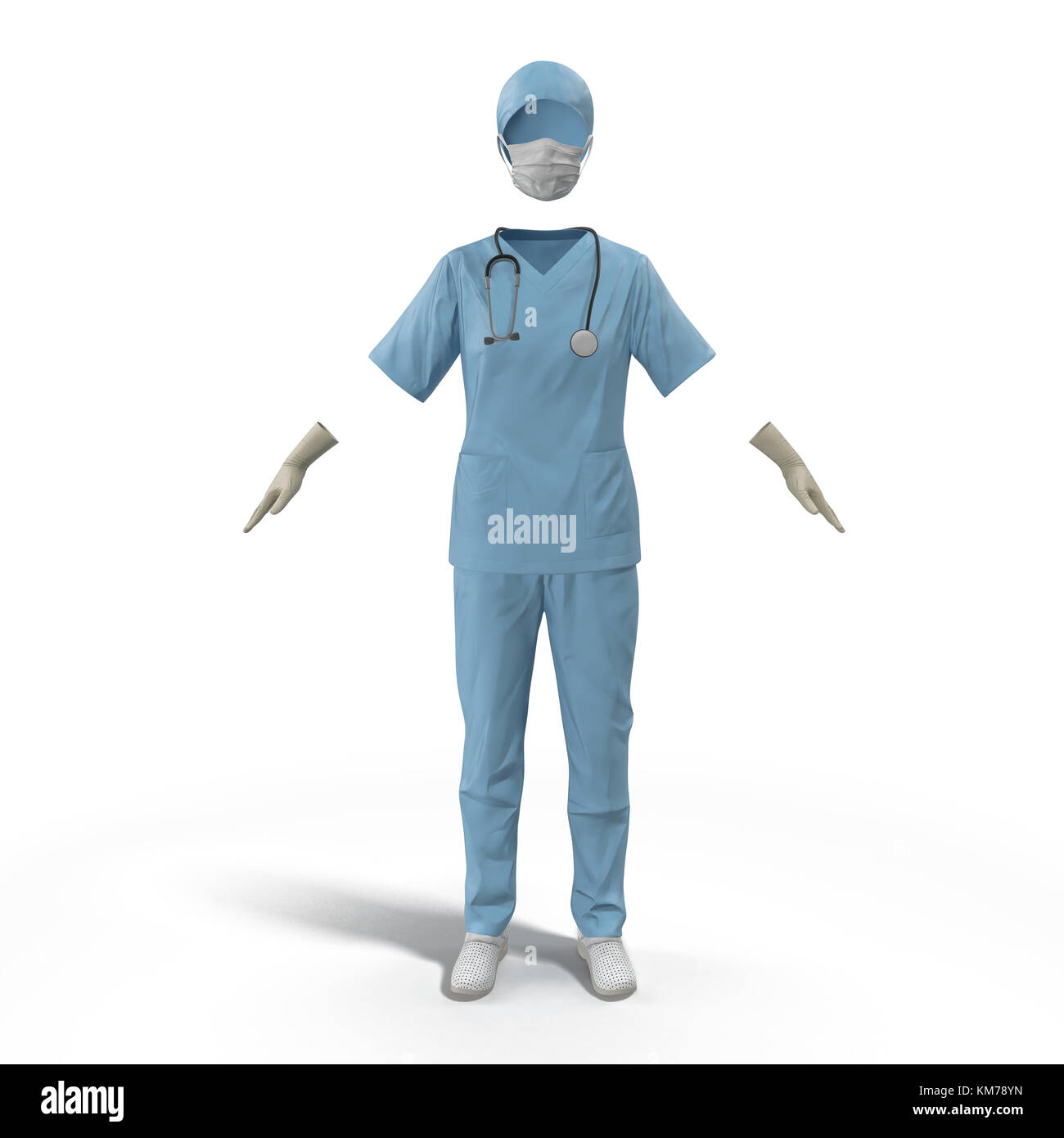 Blue doctor uniform with stethoscope isolated on white. Front view. 3D ...