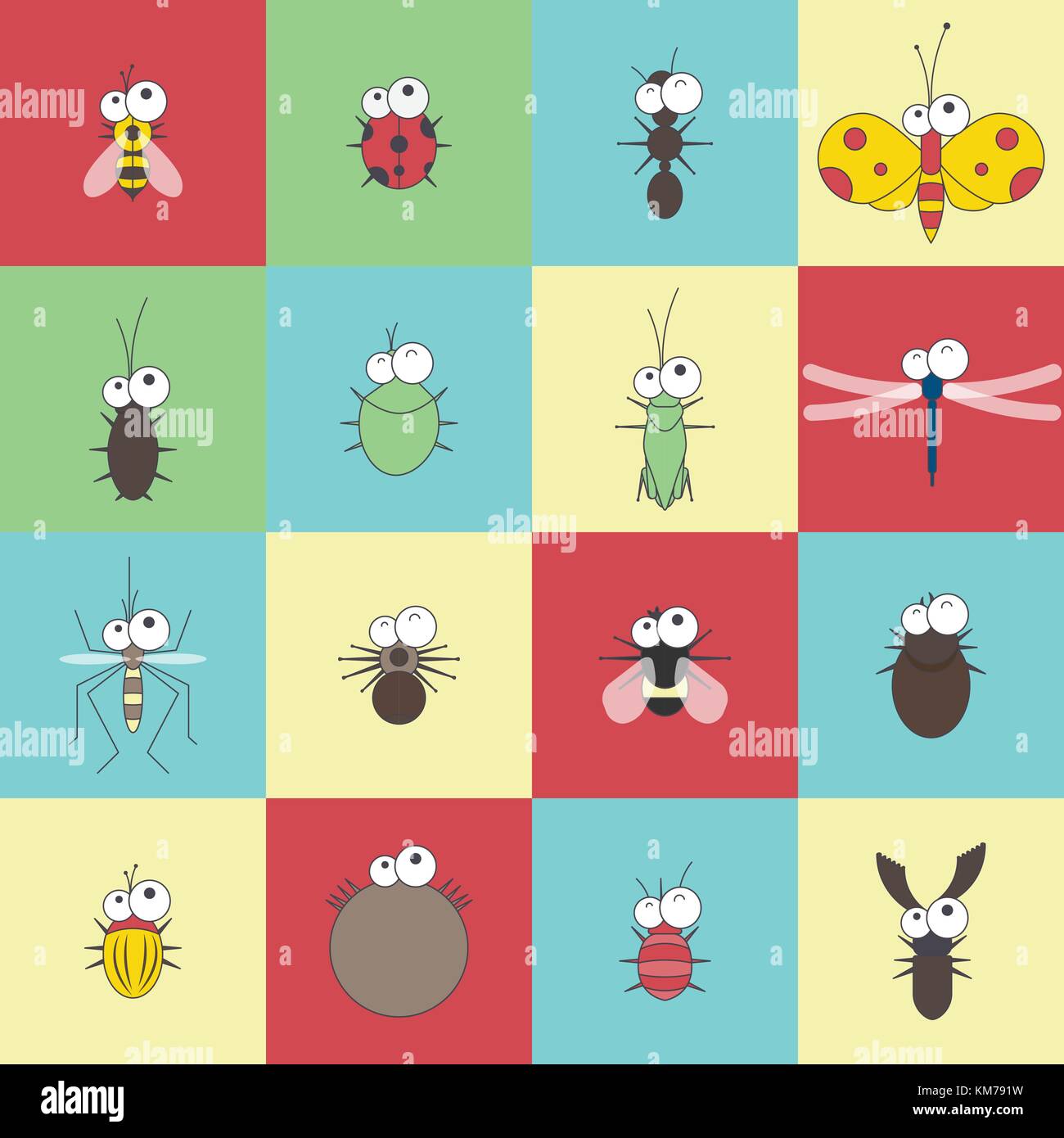 vector flat line funny cartoon bug insect set Stock Vector Image & Art ...